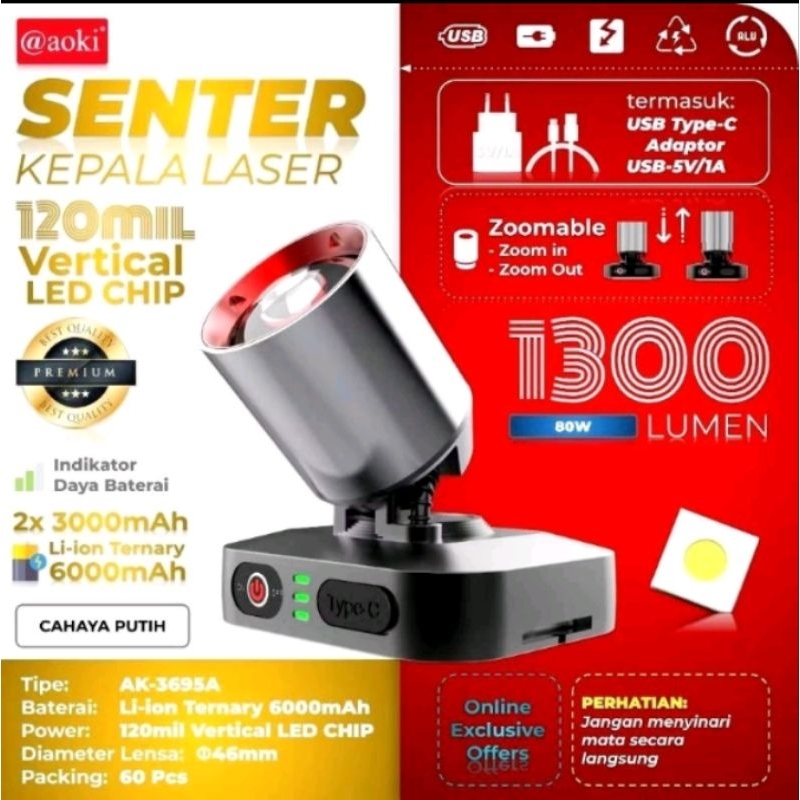 Jual SENTER KEPALA AOKI ZOOM 80WAT AK-3695A 3696K cahaya putih / kuning ...