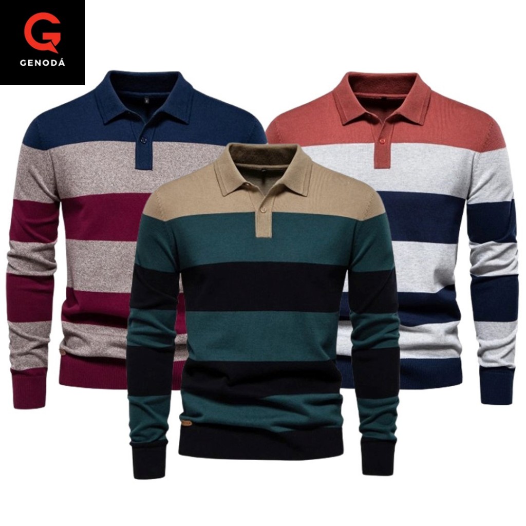 Jual Sweater Rajut Pria Bahan Rajutan Knitted Kerah Polo Tebal ...