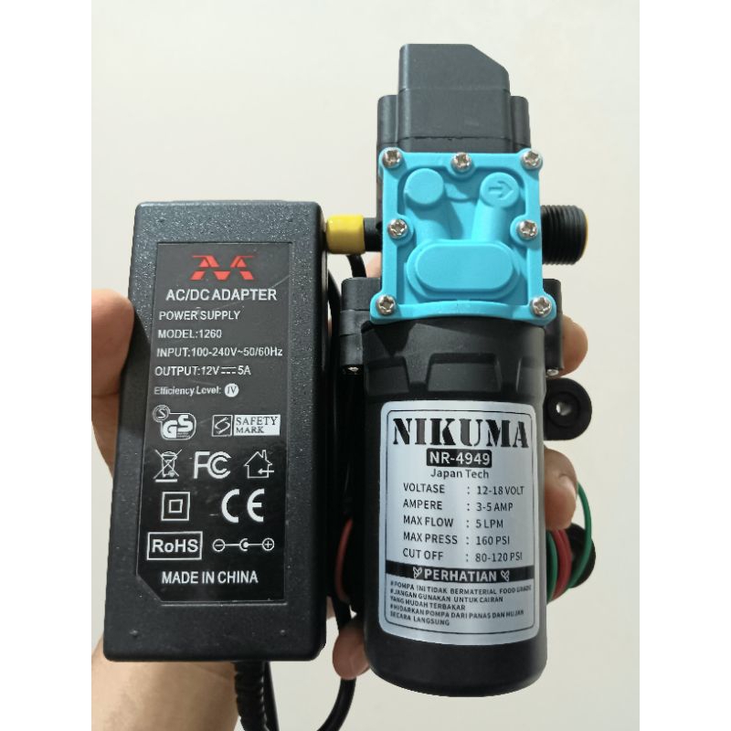 Jual Pompa DC 12Volt high pressure NIKUMA 160PSI Dengan Adaptor 12V ...