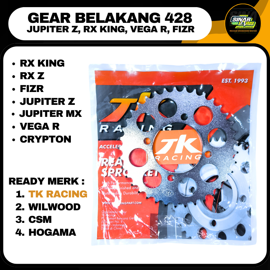 Jual GEAR BELAKANG 428 TK RACING RX KING JUPITER Z BURHAN FIZR F1ZR F1 ...