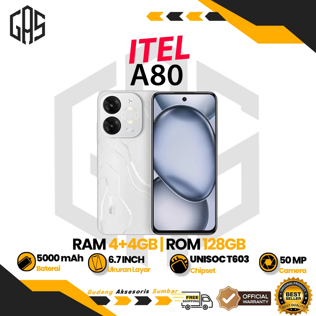 Jual itel A80 4+4/128GB Memory - 50MP Super HDR Camera - Pioneering Design Original Garansi ...