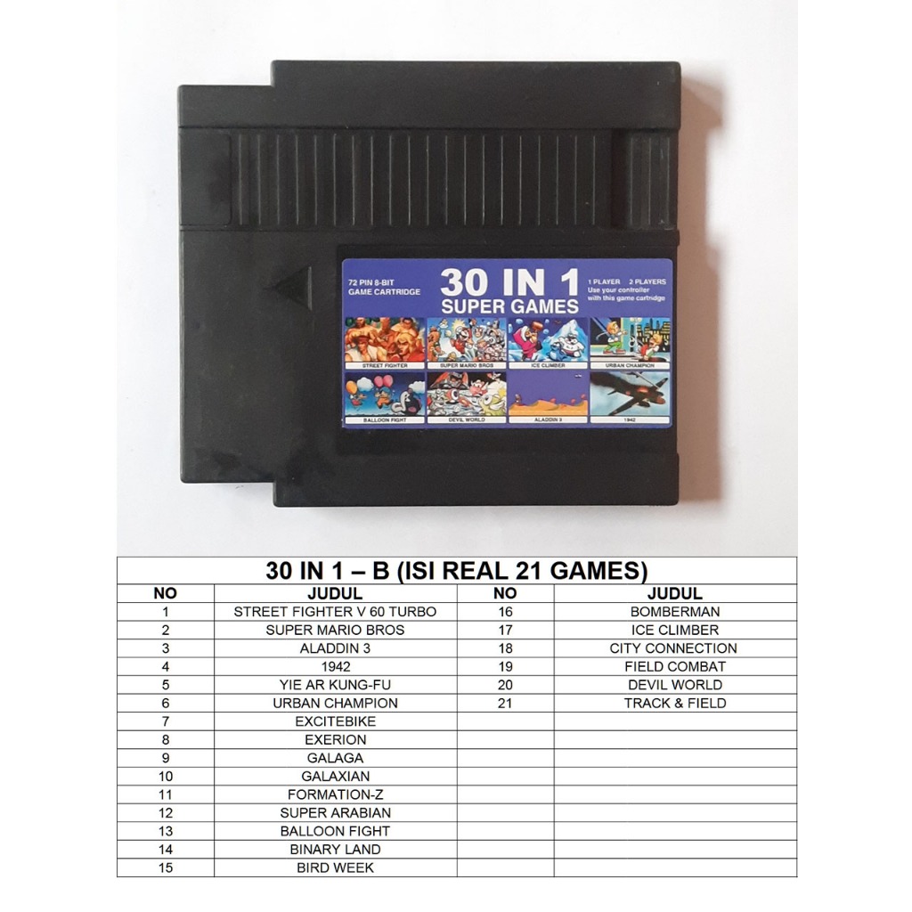 Jual Kaset Vcom "30 in 1" Multi Game "Street Fighter" Nintendo 8 Bit 72 ...