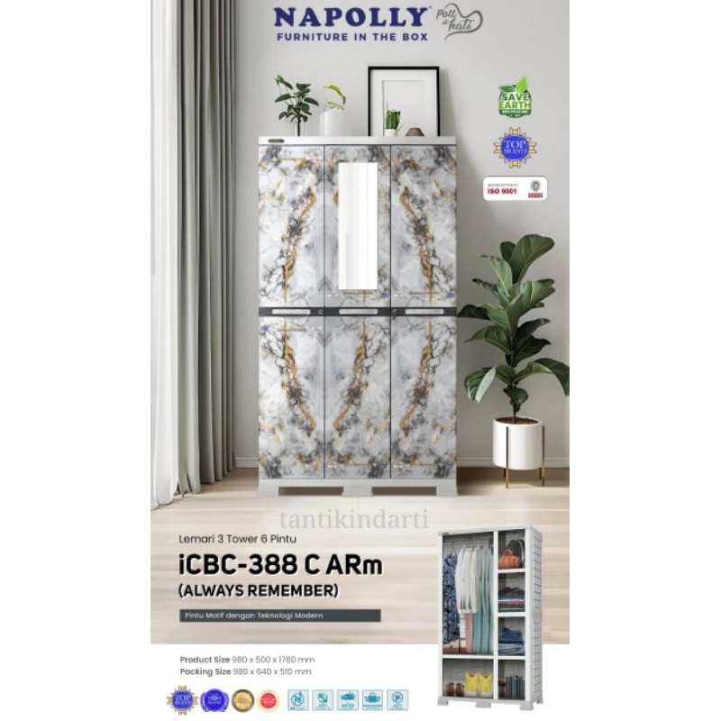 Jual LEMARI PLASTIK NAPOLLY 3 PINTU + CERMIN, ICBC-388 C ARm, Gantung ...