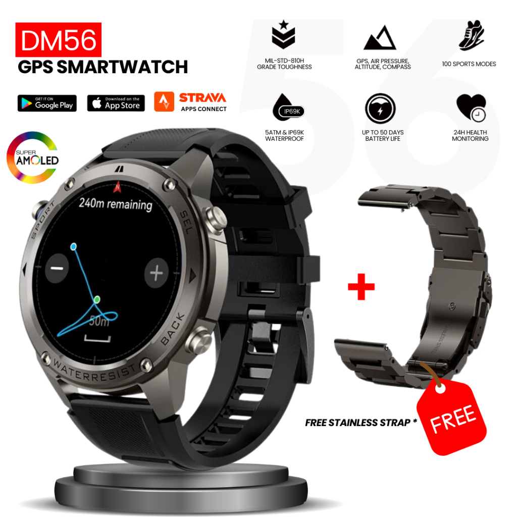 Jual Smartwatch GPS DM56 Retina Amoled Smartwatch Built-in GPS Compass ...