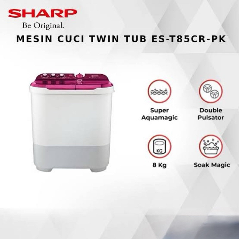 Jual Mesin cuci 2 tabung sharp 8 kg Super Aquamagic ES-T85CR | Shopee ...