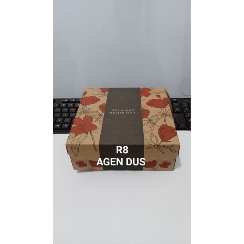Jual Dus R8 & R10K Kraft Motif Bunga merah (18x18x7)(20x20x7)Nasi kotak ...