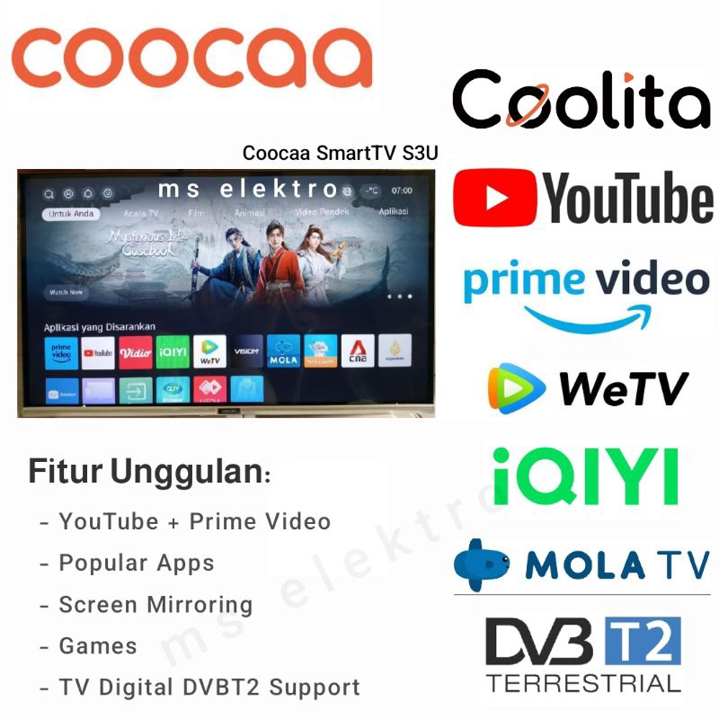 Jual TV LED CooCaa 24 32 40 43 inch Smart Digital DVBT2 S3U | Shopee ...
