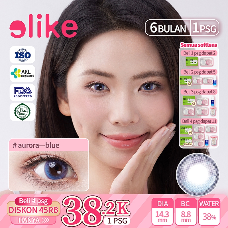 Jual Elike aurora blue contact lens 1 pasang warna diameter 14.3 MM softlens mata soflent normal ...