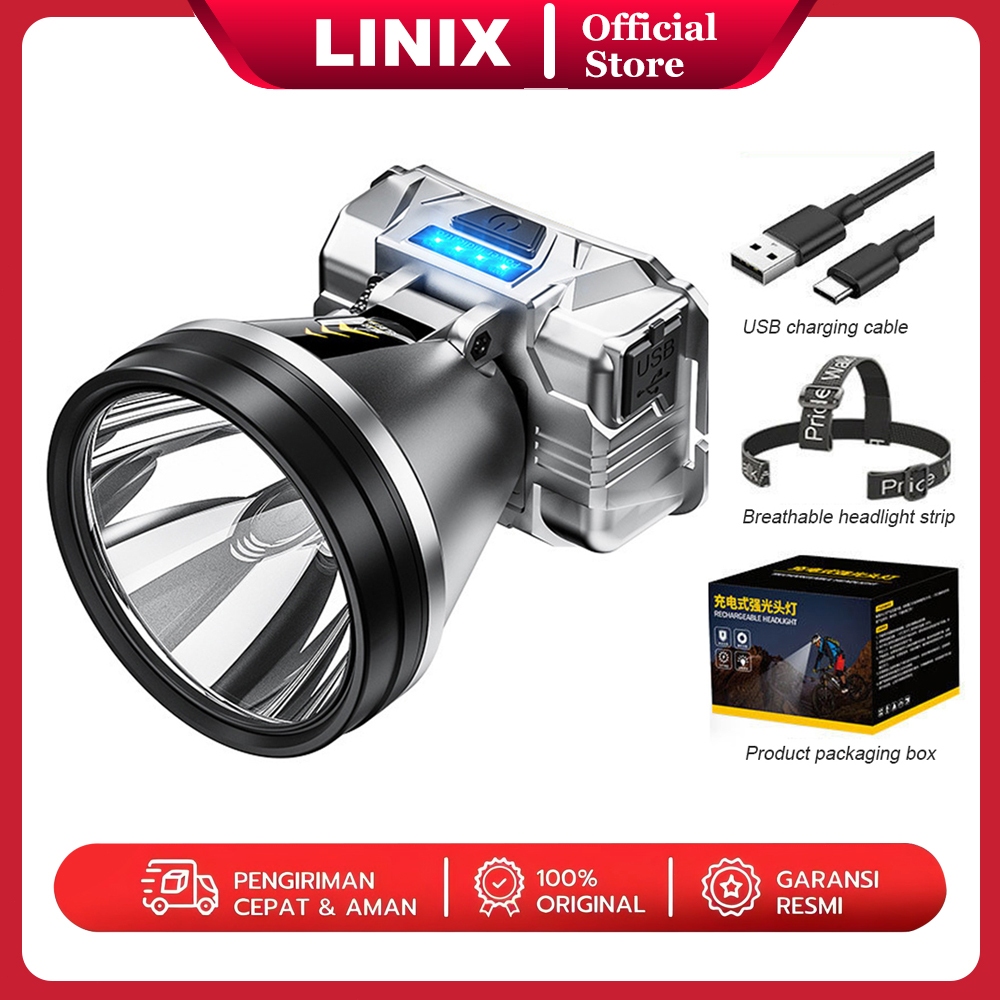 Jual Linix Headlamp outdoor Senter kepala 500 watt super terang cas Penerangan terus menerus ...