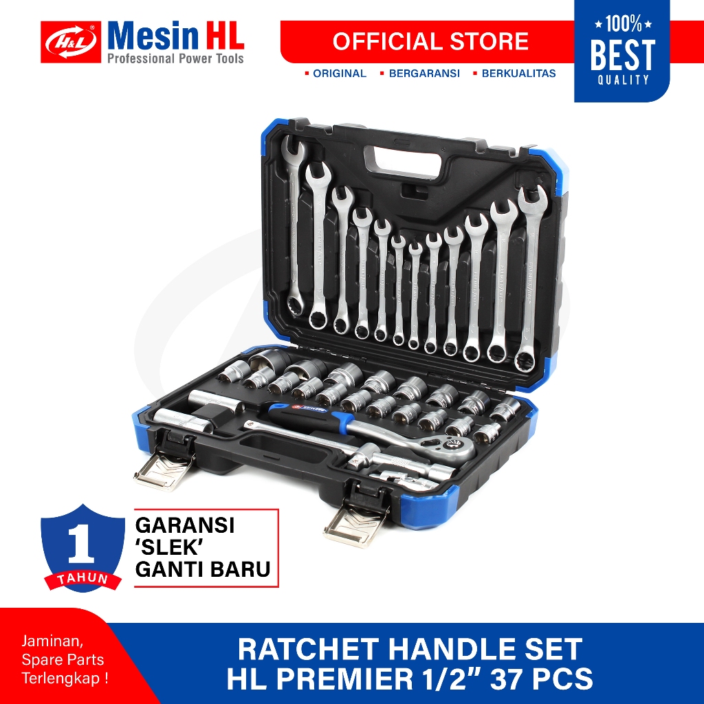 Jual HL Tool Kit Set Kunci Ratchet 72T Handle Set HL Premier 1/2" 37PCS HL72T37 | Shopee Indonesia