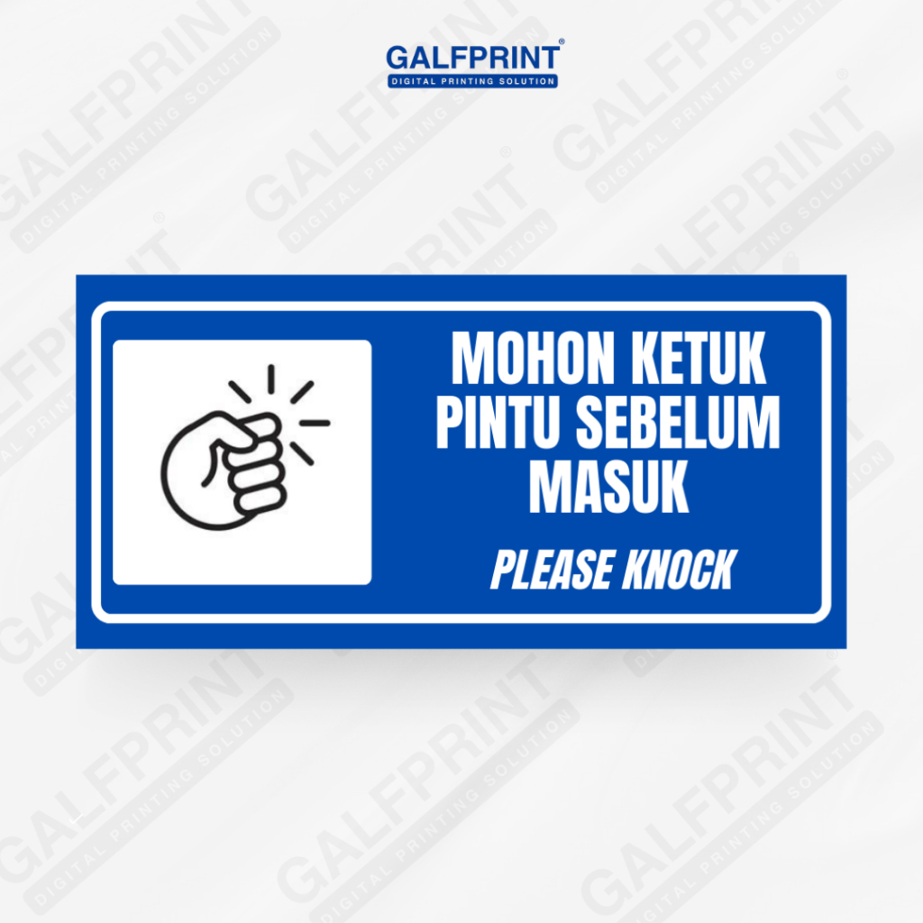 Jual GALFPRINT STICKER SIGN MOHON KETUK PINTU SEBELUM MASUK BIRU 12X5 ...