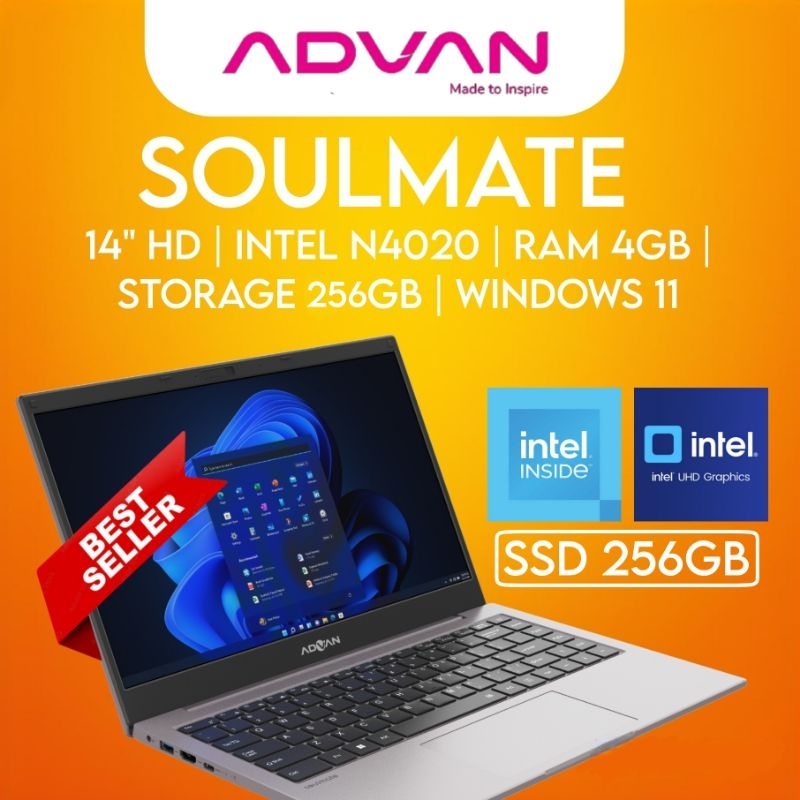 Jual Laptop Advan Soulmate 256GB Processor Intel N4020 Ram 4 GB SSD 256 GB 14 Inch HD Dos Intel ...