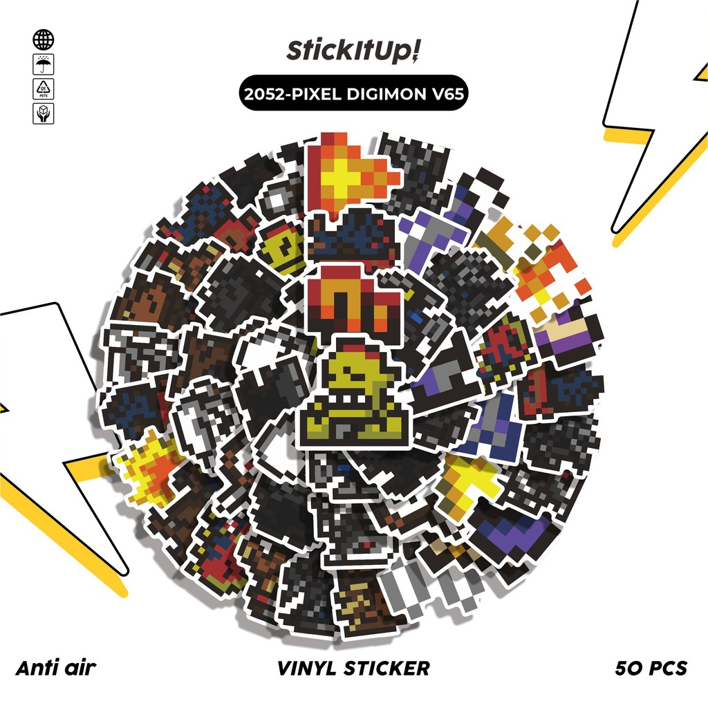 Jual COD 50 Pcs Stiker Pack PIXEL DIGIMON V65 Lucu Aesthetic Vynil ...