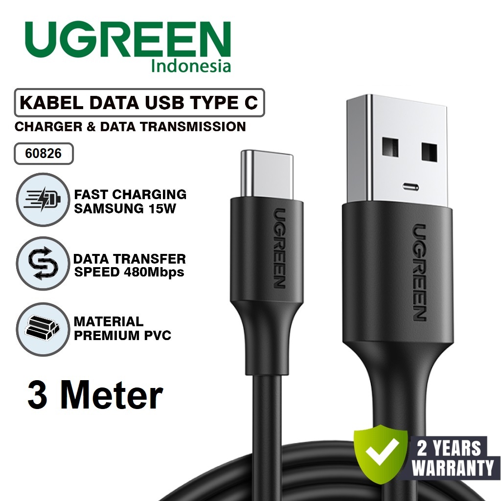 Jual UGREEN 60826 Kabel Data USB A to Type C 3M 3 Meter Fast Charging ...