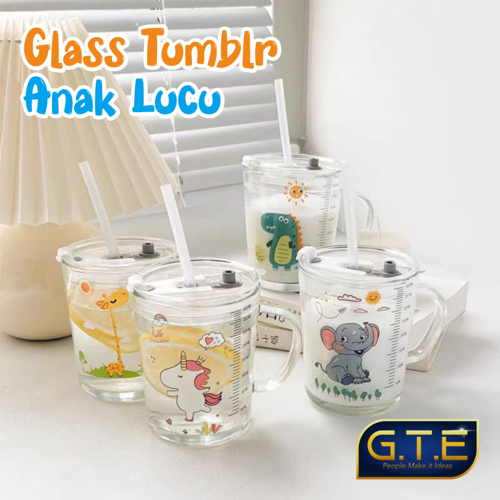 Jual GTE Gelas Kaca Serbaguna Motif Cartoon / Gelas Anak / Gelas Susu ...