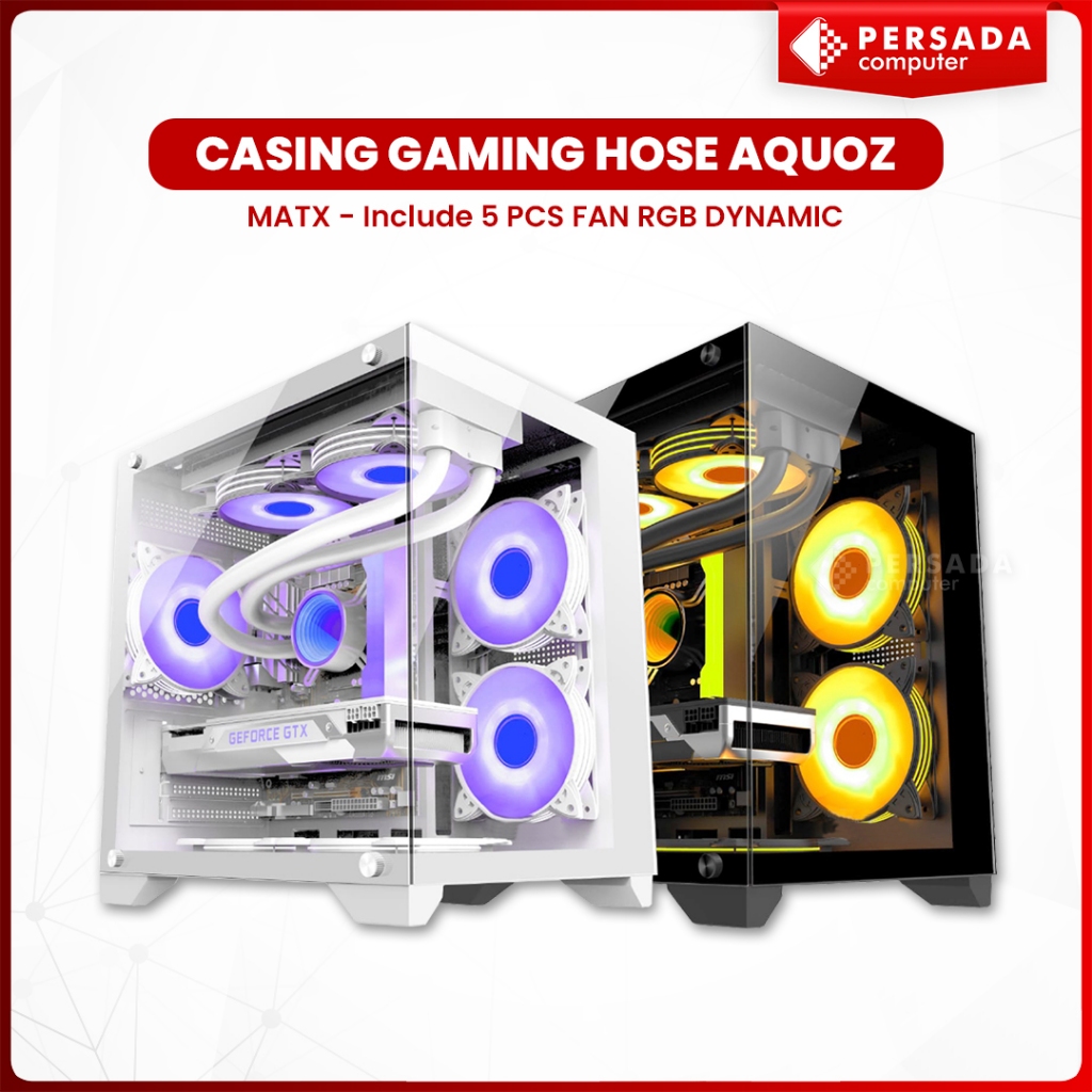 Jual CASING GAMING HOSE AQUOZ WHITE - MATX - Include 5 PCS FAN RGB ...
