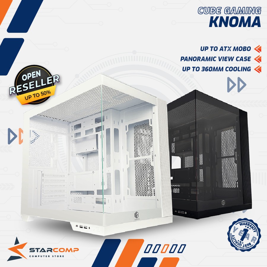 Jual CUBE GAMING KNOMA Black / White ATX Gaming Case - Tempered Glass | Shopee Indonesia