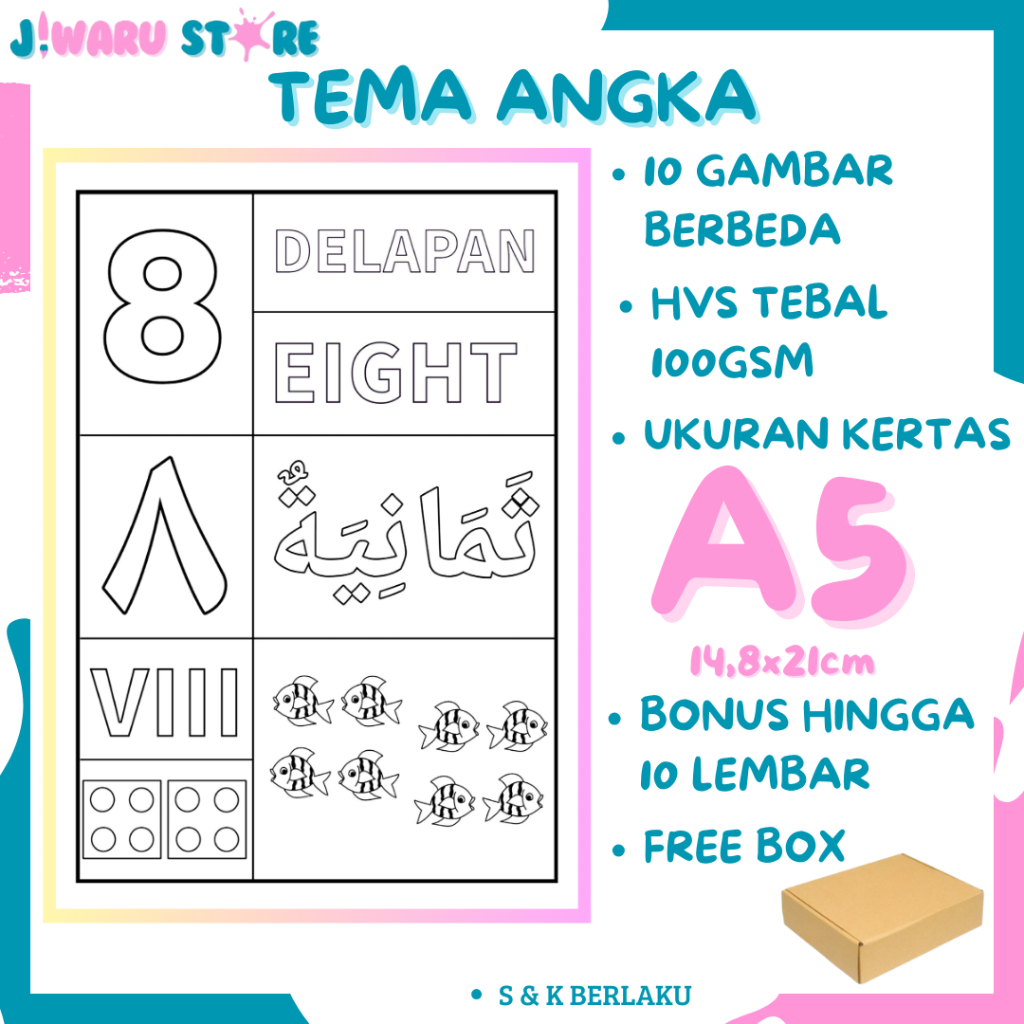 Jual 10 Gambar Kertas mewarnai anak / Coloring / Sketsa Tema Angka ...