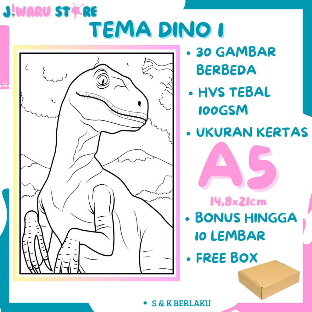 Jual 30 Gambar Kertas mewarnai anak / Coloring / Sketsa Tema Dino 1 ...