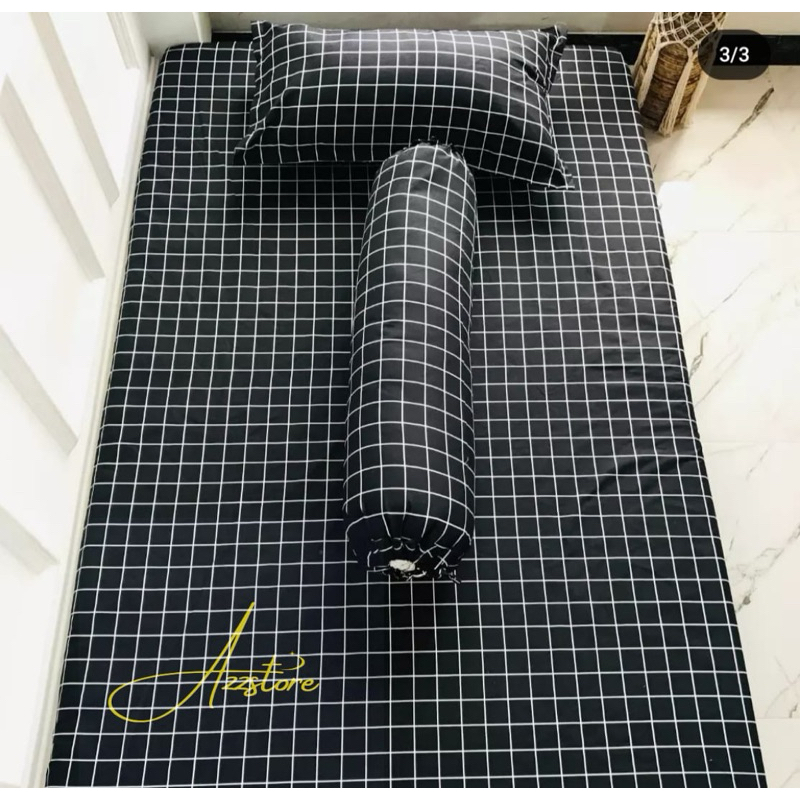 Jual (GRATIS SARUNG BANTAL GULING) sprei single motif kotak hitam ...