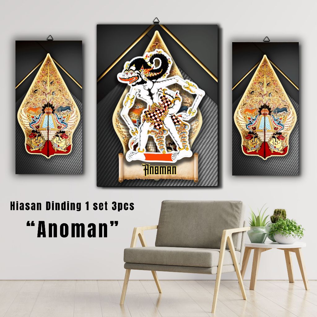 Jual WALLDECOR WAYANG 1 SET ANOMAN JUMBO BINGKAI KAYU MDF Ruang tamu ...