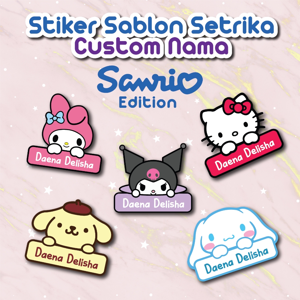 Jual SABLON STIKER DTF SANRIO Edition CUSTOM NAMA | Stiker Setrika ...