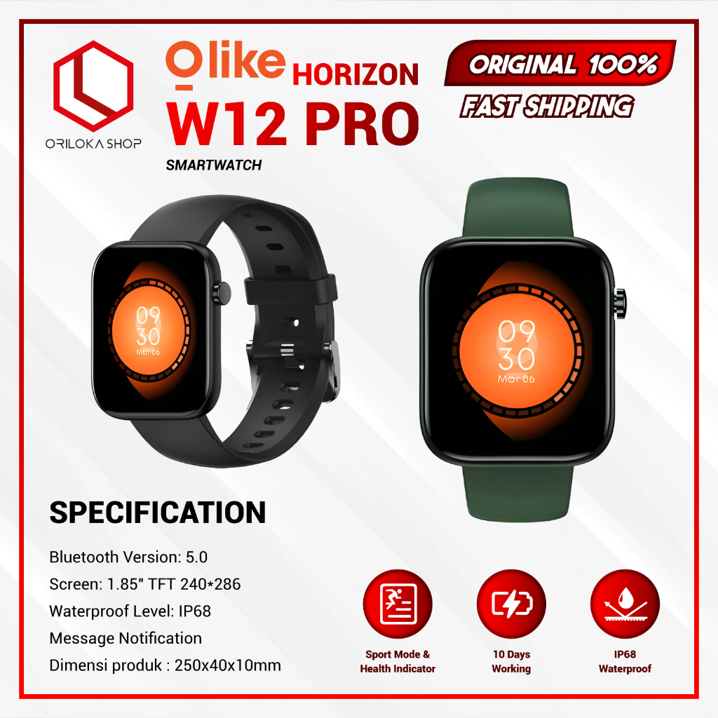Jual Olike Smartwatch Horizon W12 PRO Real Time Body Temperature ...
