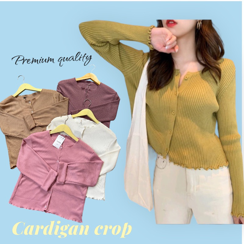 Jual CARDIGAN RAJUT CROP KOREAN LOOK WAFFLE / ATASAN WANITA | Shopee Indonesia