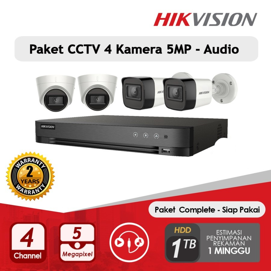Jual PAKET CCTV HIKVISION 5MP AUDIO DVR 8 CHANNEL 4 KAMERA HDD 1TB SIAP ...