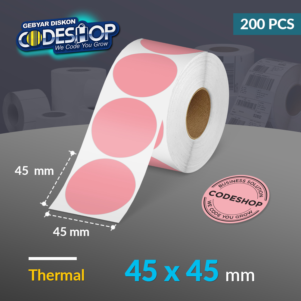 Jual Codeshop Label Bulat Thermal 45 x 45 mm Pink 1 Line Stiker Printer ...
