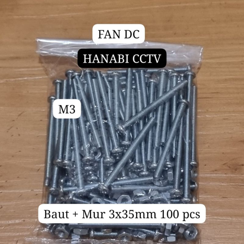 Jual 100 Baut + 100 Mur 3X35mm Baut JP M3 x Panjang 3.5cm Diameter 3mm Baut Fan DC | Shopee ...