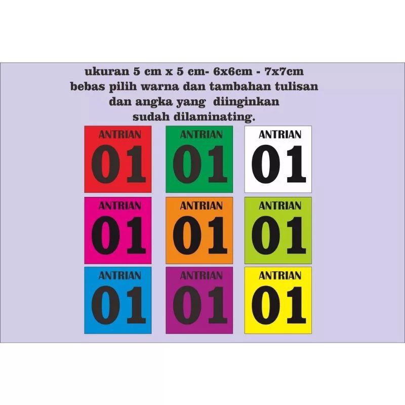 Jual NOMOR ANTRIAN UKURAN 7 CM X 7 CM + LAMINATING CUSTOM | Shopee ...