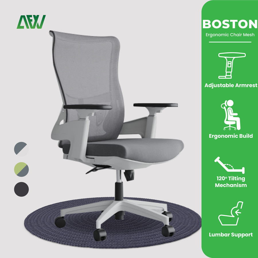 Jual BOSTON Kursi Ergonomic Chair Mesh Office Chair Lumbar Support ...