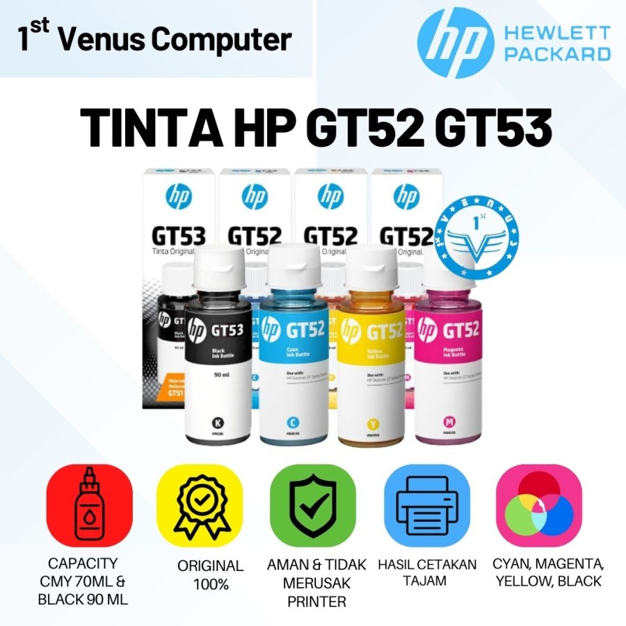 Jual TINTA PRINTER HP GT52 GT53 GT53 XL INK BOTTLE COLOUR BLACK / CYAN ...