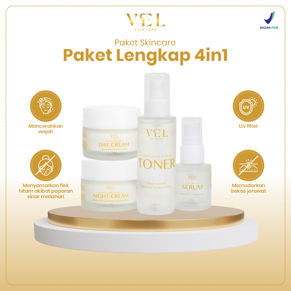 Jual Paket Skincare VEL Skincare Paket Lengkap 4in1 Toner Serum Day ...