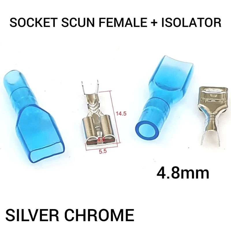 Jual Socket Scun Skun Female Betina Silver Chrome 4.8mm Plus Isolator ...