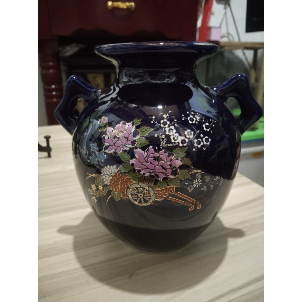 Jual Guci Keramik Biru Bunga Kuno Jadul Antik | Shopee Indonesia
