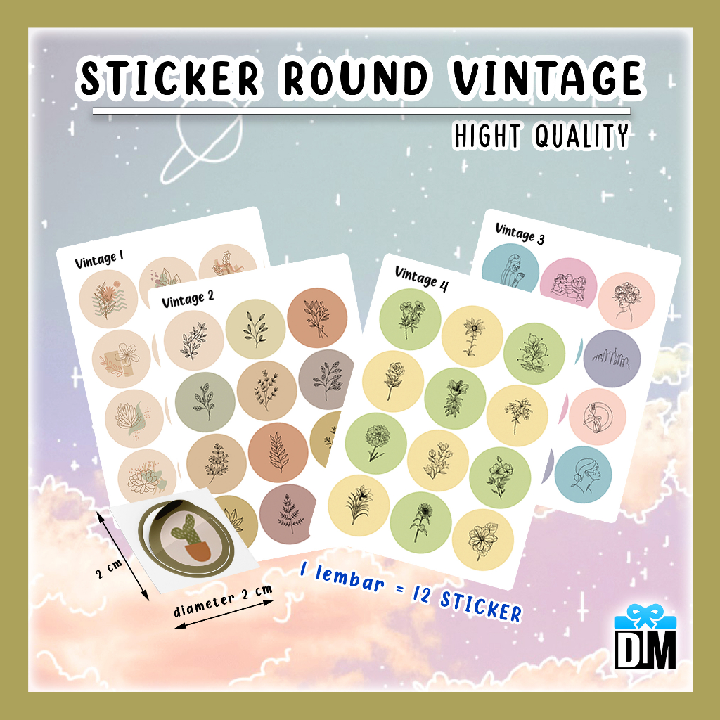 Jual Sticker Vintage Round Sticker Aesthetic Lucu Gambar Bunga Tumblr ...