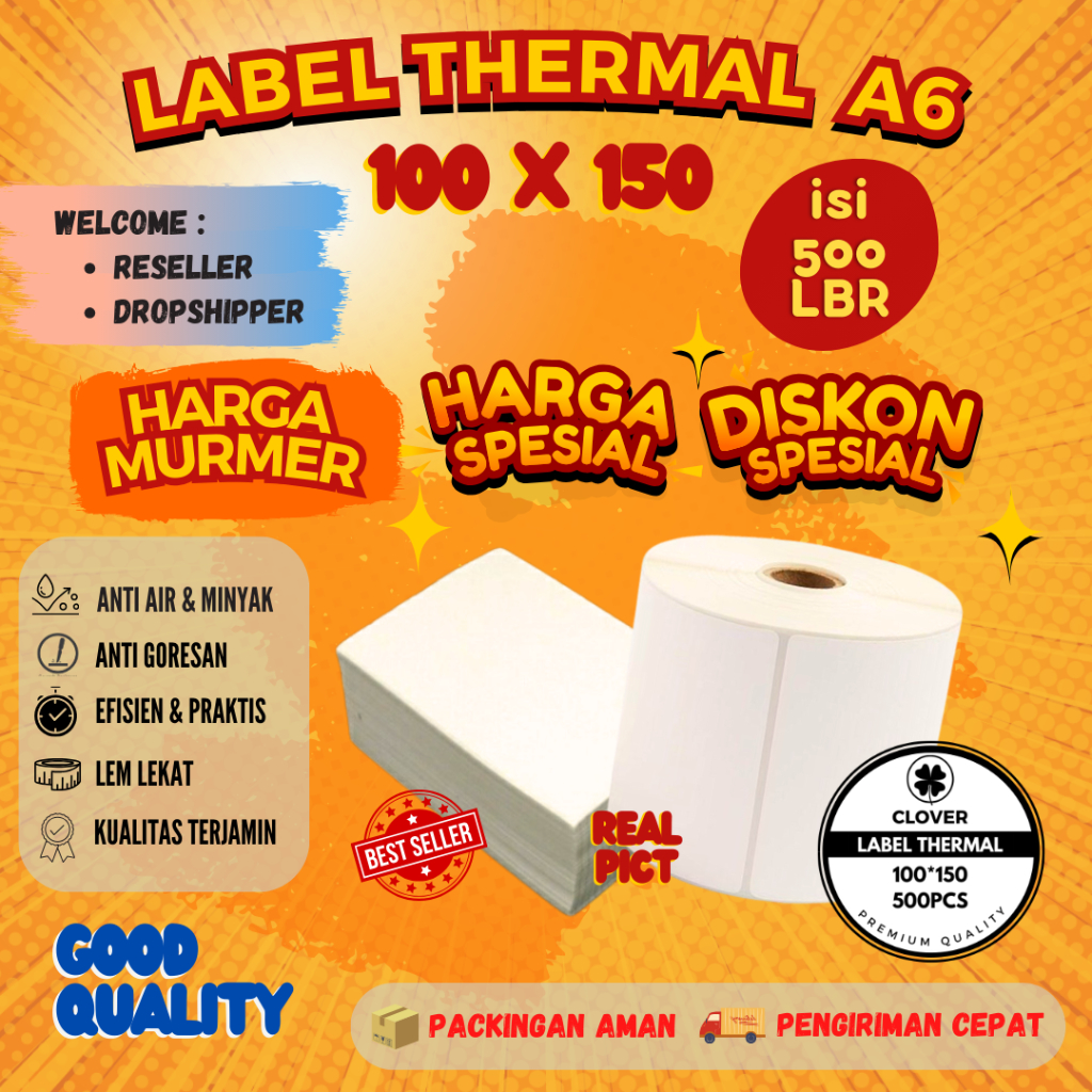Jual KERTAS THERMAL 100 X 150MM / LABEL STIKER BARCODE A6 | Shopee Indonesia