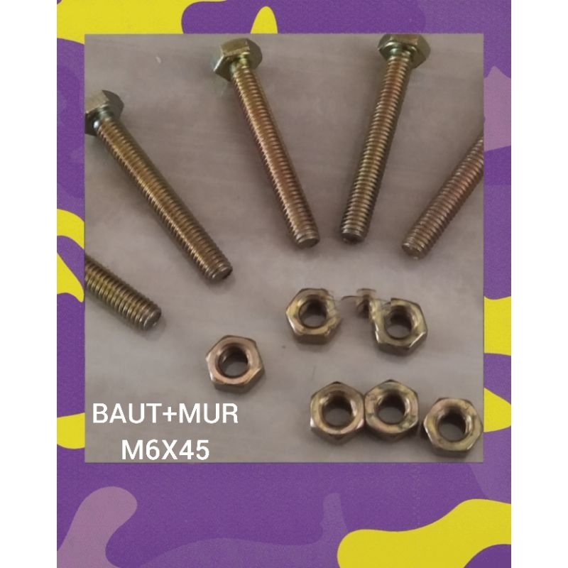 Jual baut 10+mur ukuran panjang 45mm 12 pcs | Shopee Indonesia