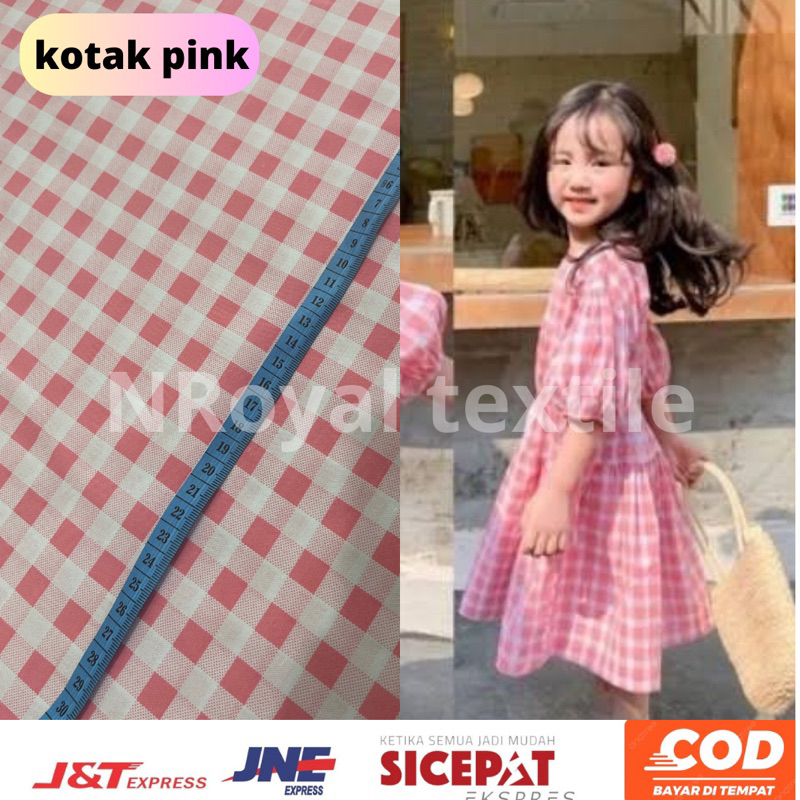Jual kain kotak kotak pink lucu imut meteran | Shopee Indonesia