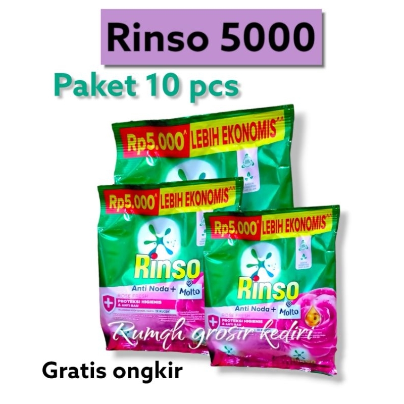 Jual Rinso Bubuk 5000 an 195gr Paket Hemat 10 pcs Detergen pakaian ...