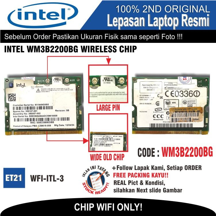 Jual ET21 WFI-ITL-3 WiFi Chip Laptop INTEL WM3B2200BG WIRELESS CHIP | Shopee Indonesia