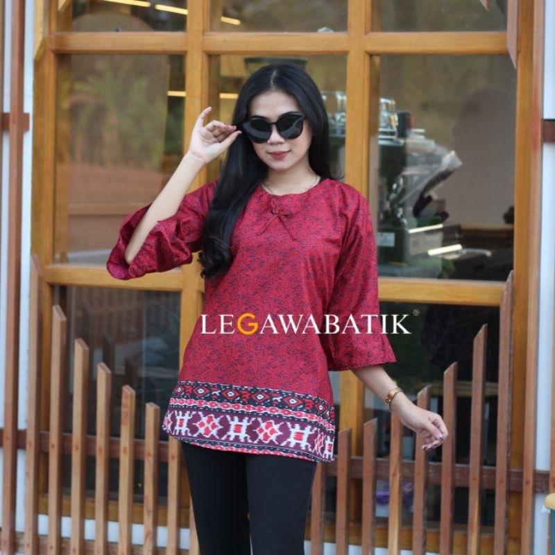 Jual LEGAWABATIK- BLUS MEGA MERAH LENGAN TROMPET 3/4 BAJU ATASAN ...