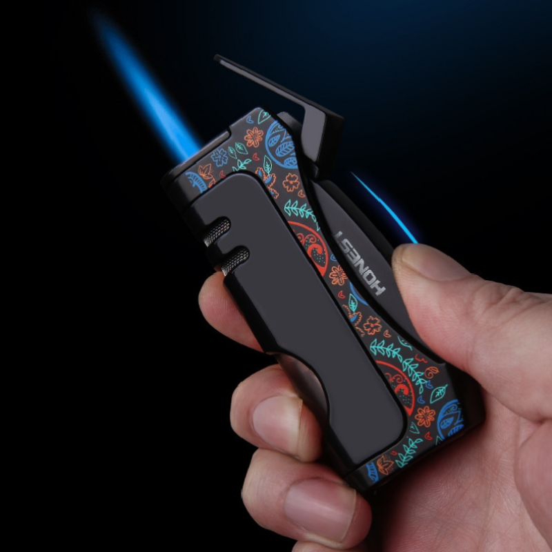 Jual Metal Windproof Butane Gas Lighter Visual Oil Bin Jet Blue Flame ...