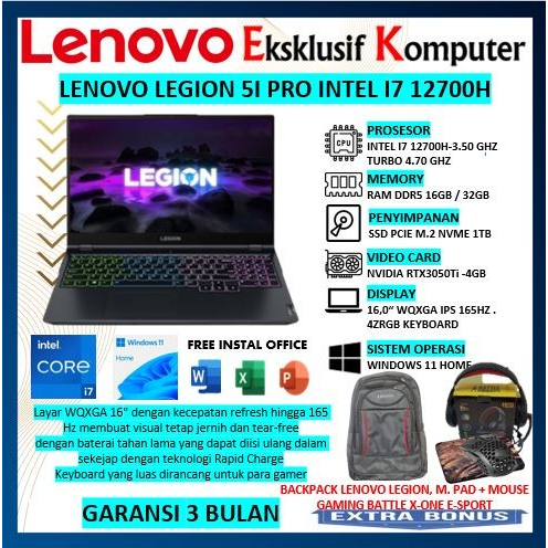 Jual Laptop Gaming Lenovo Legion 5i pro intel i7 12700H ram 16gb ssd 1tb Rtx3050ti | Shopee ...