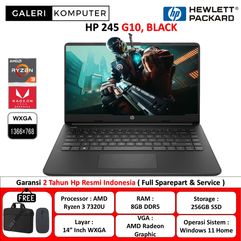 Jual LAPTOP GAMING HP 245 G10 AMD RYZEN 3 7320U 8GB 256GB 14.0 WXGA ...