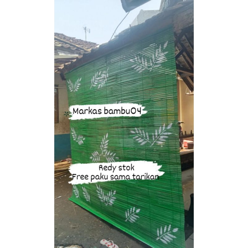 Jual Tirai bambu motip hijau bunga bungan putih bisa cod /tirai bambu ...