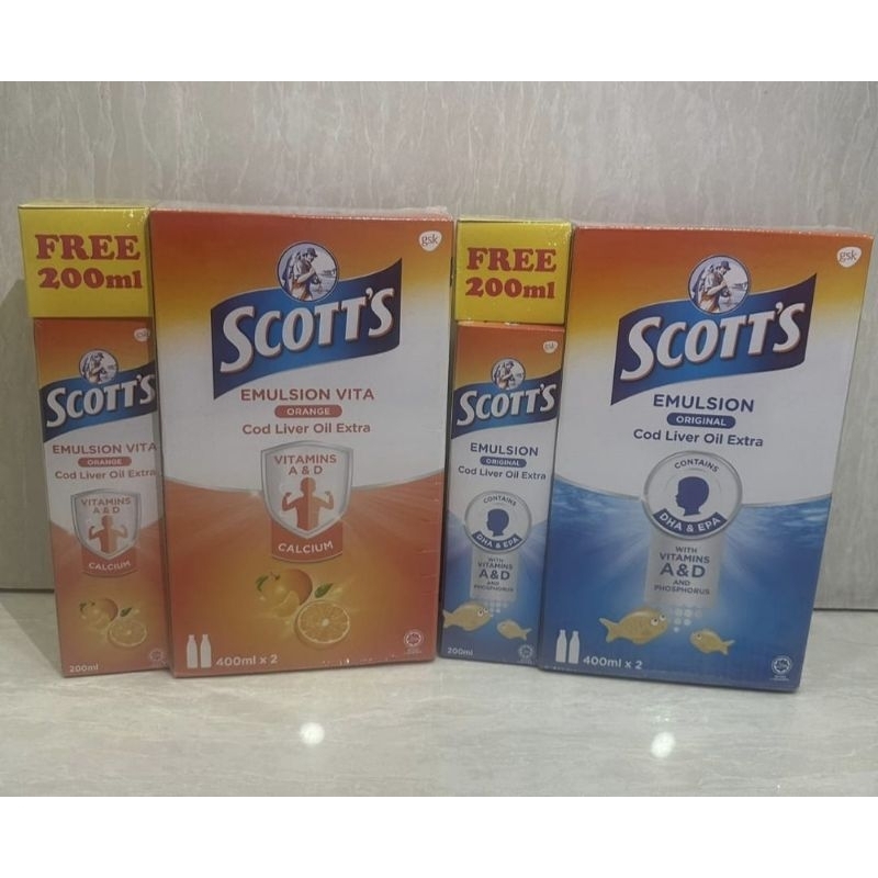 Jual Scotts emulsion cod liver oil extra ( 400ml X2 | free 200ml ...