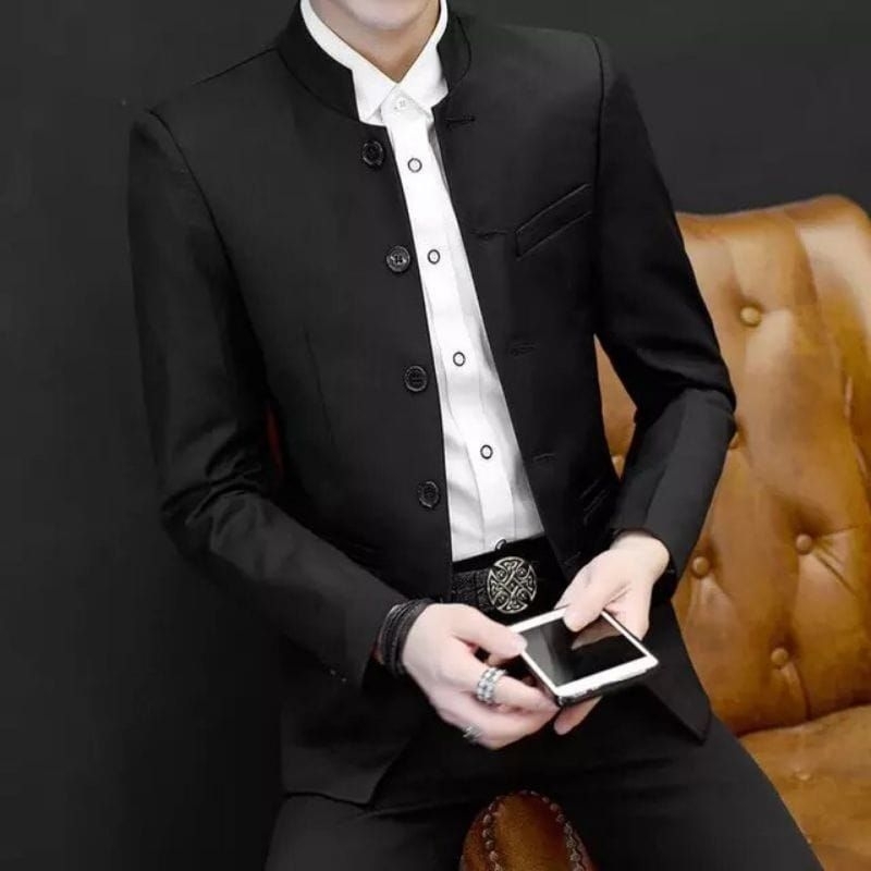 Jual Jasko pria mandarin jas koko muslim formal hitam polos | Shopee ...